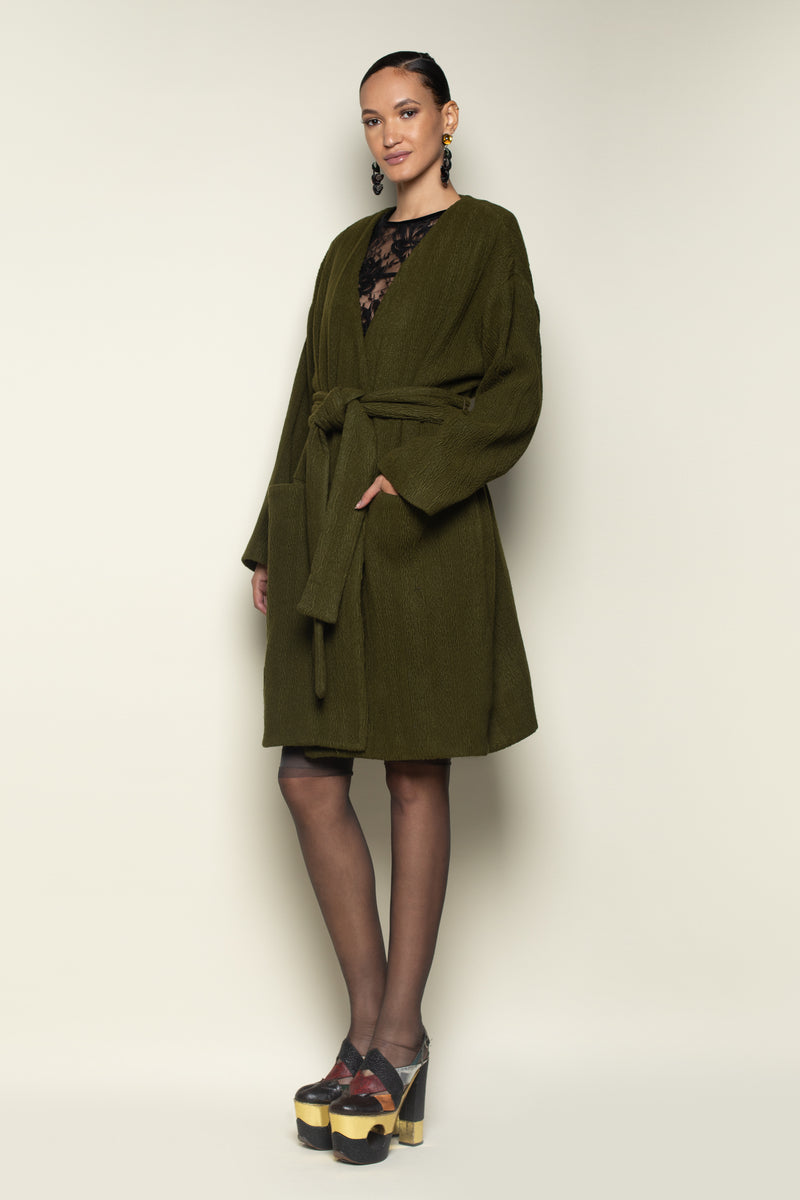 MADE TO ORDER: Olive Cable Knit Big Pocket Painter's Robe – Terese Sydonna